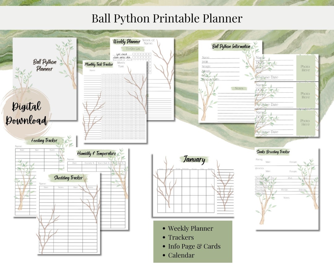 Ball Python Snake Care Printable Planner Tracker, Breeding Feeding ...