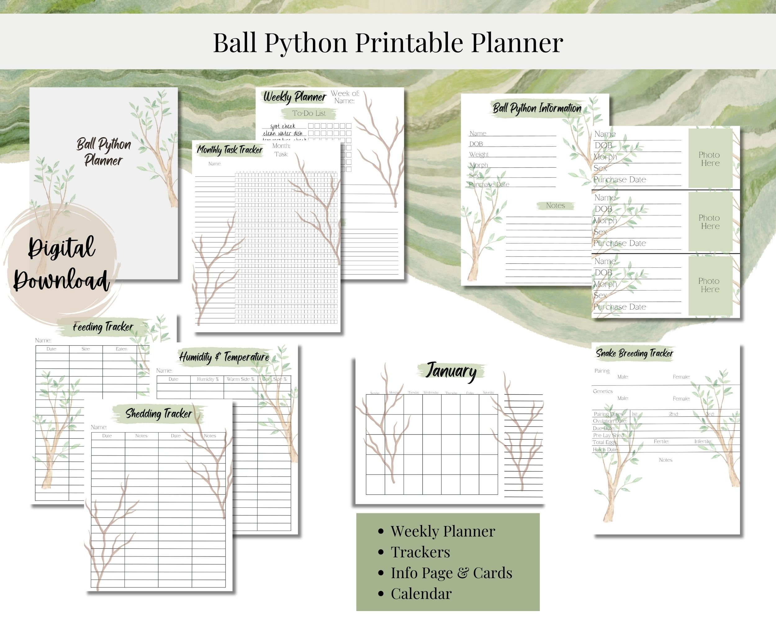Ball Python Snake Care Planner: Breeding & Feeding Tracker (PDF Digital ...