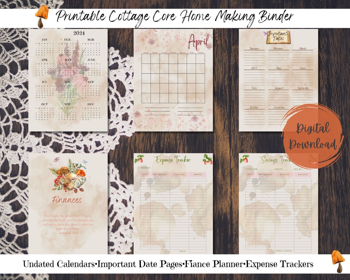 Cottagecore Printable Daily Weekly Home Making Binder, Planner ...