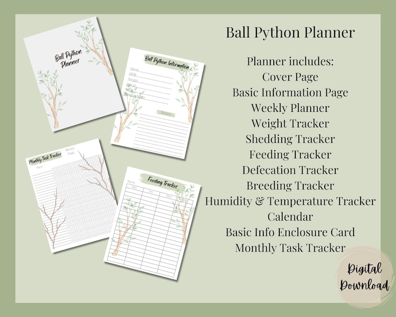 Ball Python Snake Care Printable Planner Tracker, Breeding Feeding ...