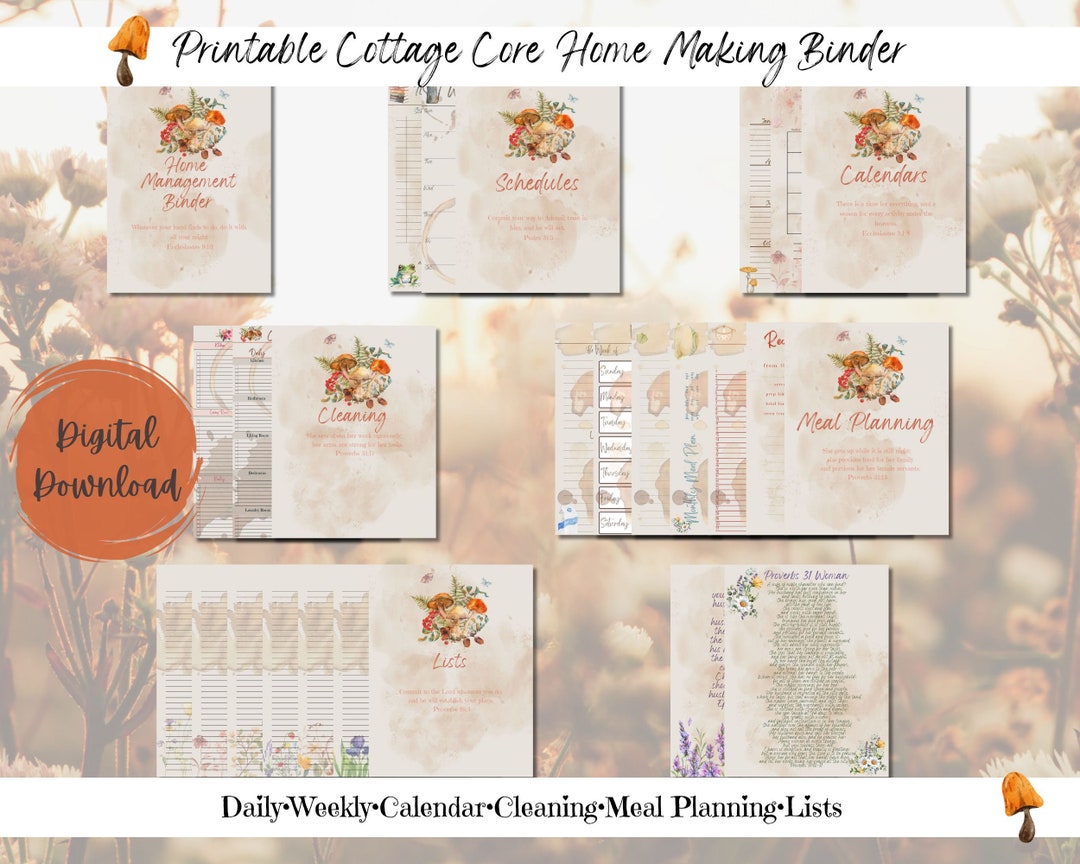 Cottagecore Home Making Binder: Planner, Lists, Recipes (digital ...