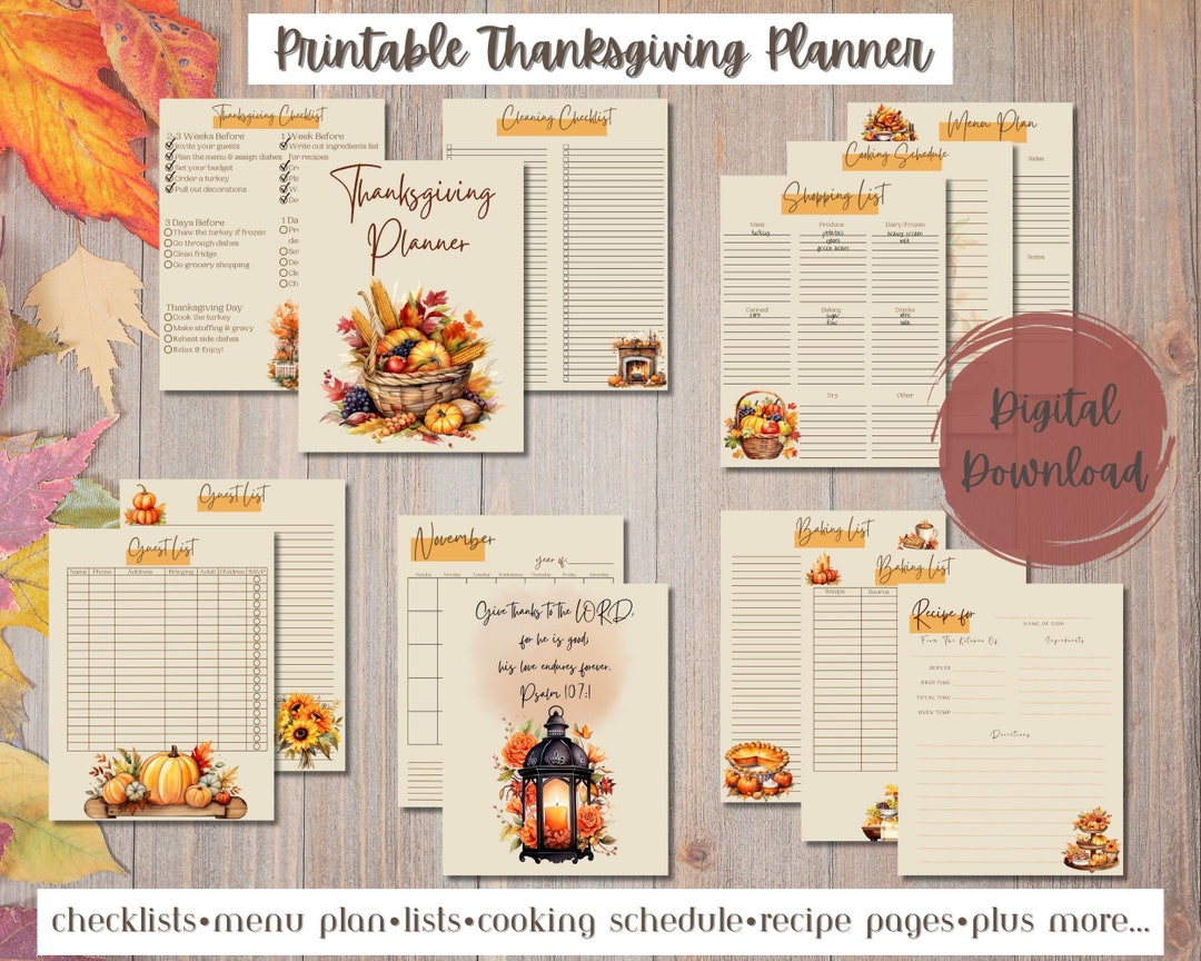 Thanksgiving Planner Printable: Holiday Menu, Checklists, Place Cards ...