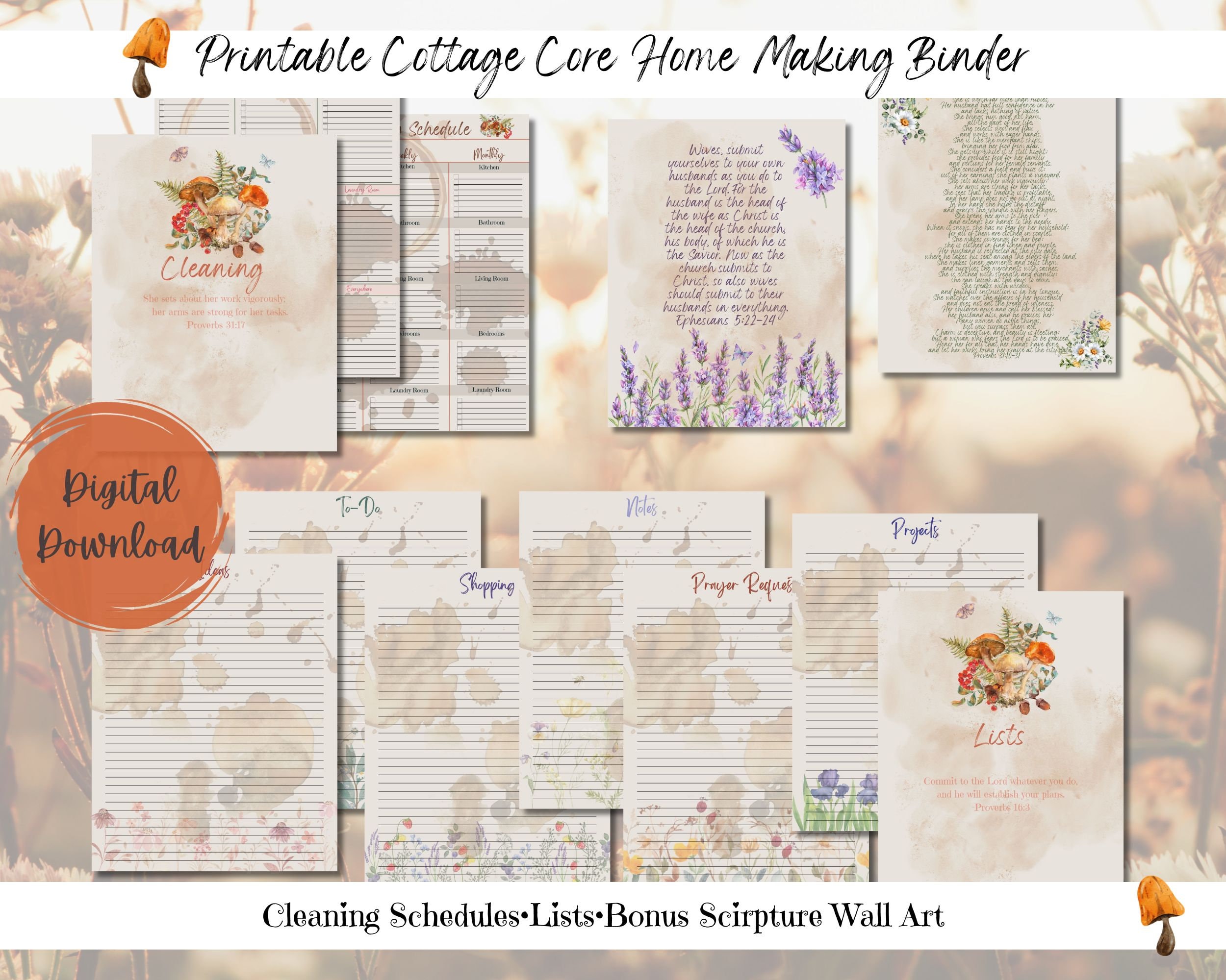 Small Cottagecore Printable Home Making Binder Planner Daily - Etsy