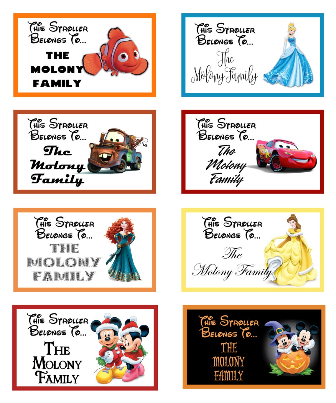 Disney Themed Stroller Tag 8 5 X 5 Etsy