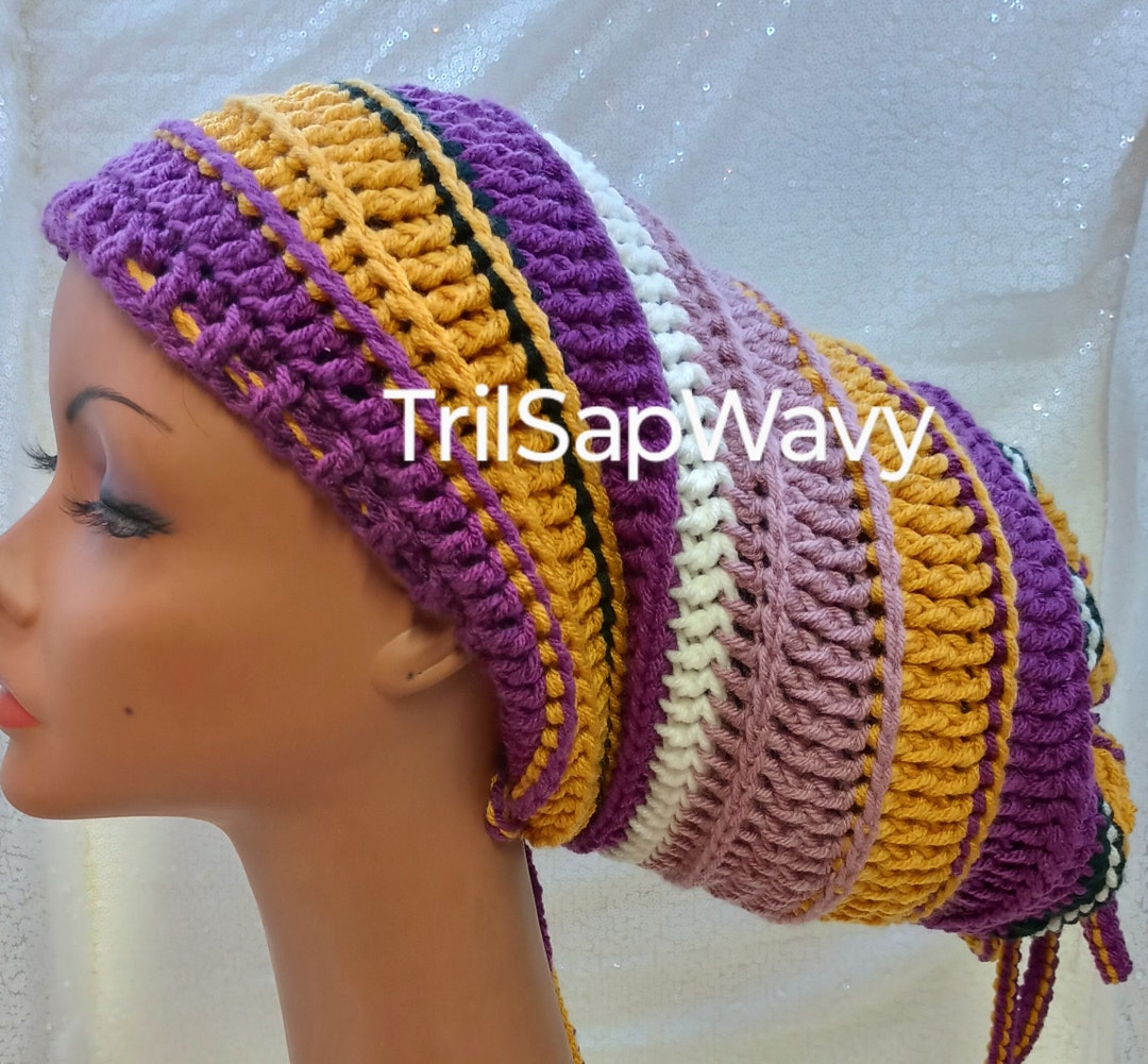 Striped Crochet Dreadloc Hair Sleeve, Hair Sock, Open Ended Hat, Rasta ...