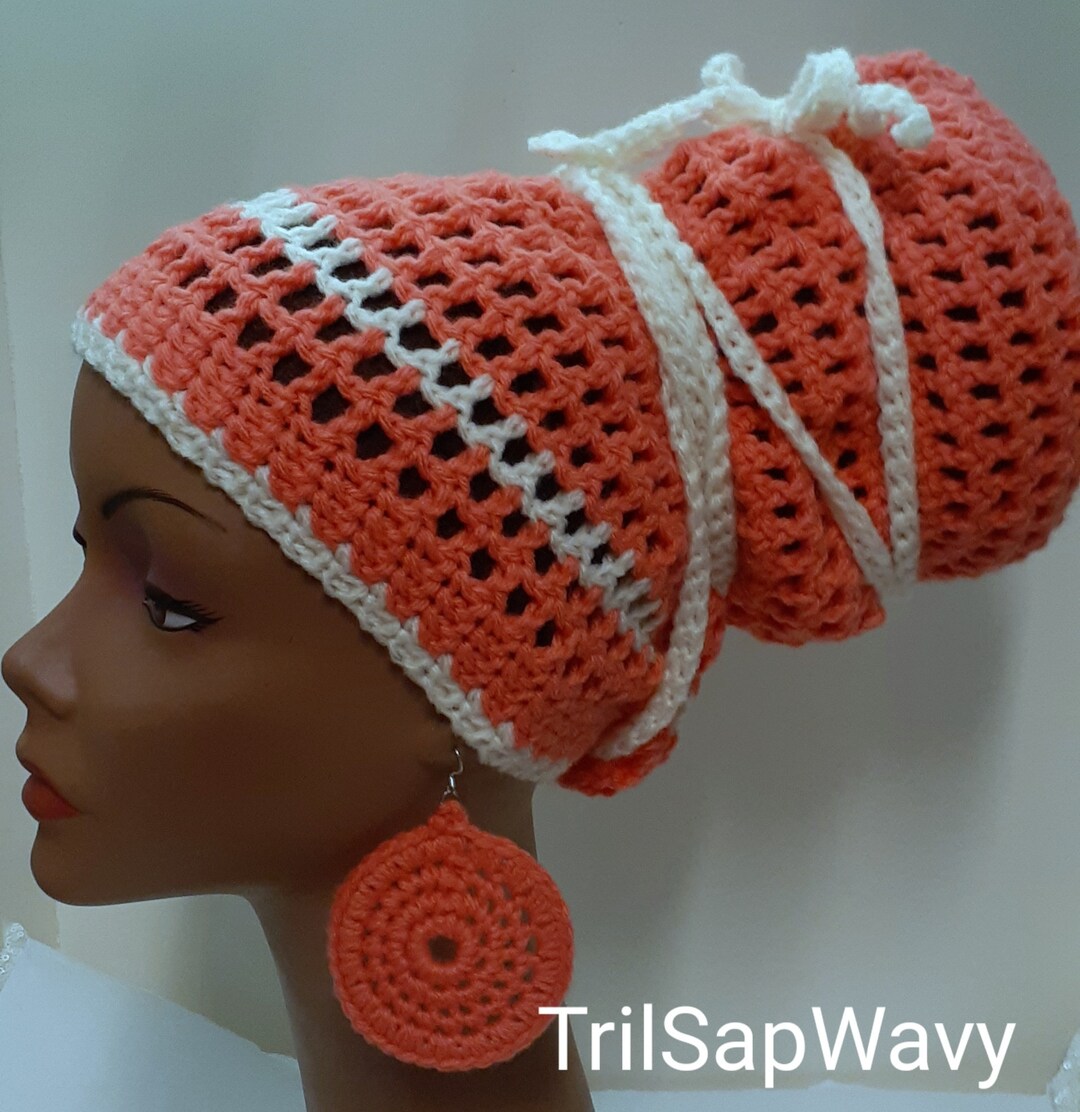 Crochet Dreadloc Hat, Coral Mesh Hat for Dreads, Women's Slouchy Beanie ...