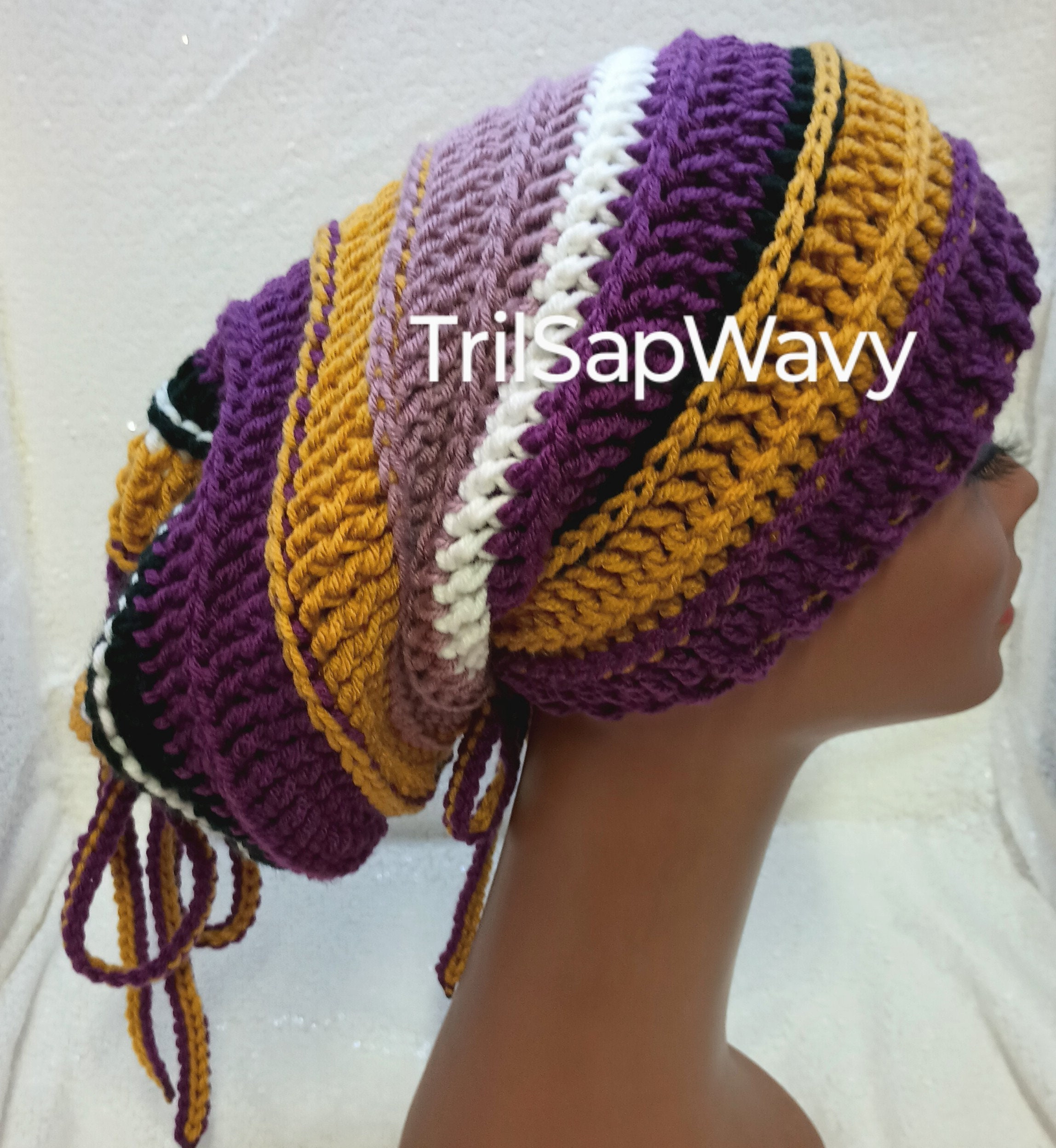 Striped Crochet Dreadloc Hair Sleeve, Hair Sock, Open Ended Hat, Rasta ...