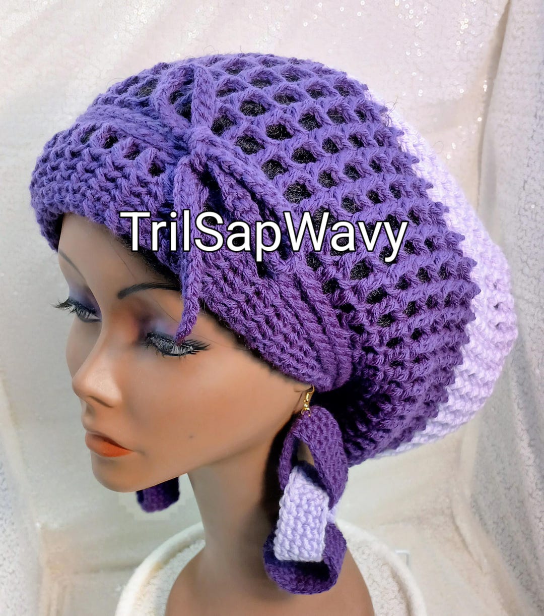 Crochet Dreadloc Hat, Lavender and Purple Mesh Hat for Locs, Women's ...