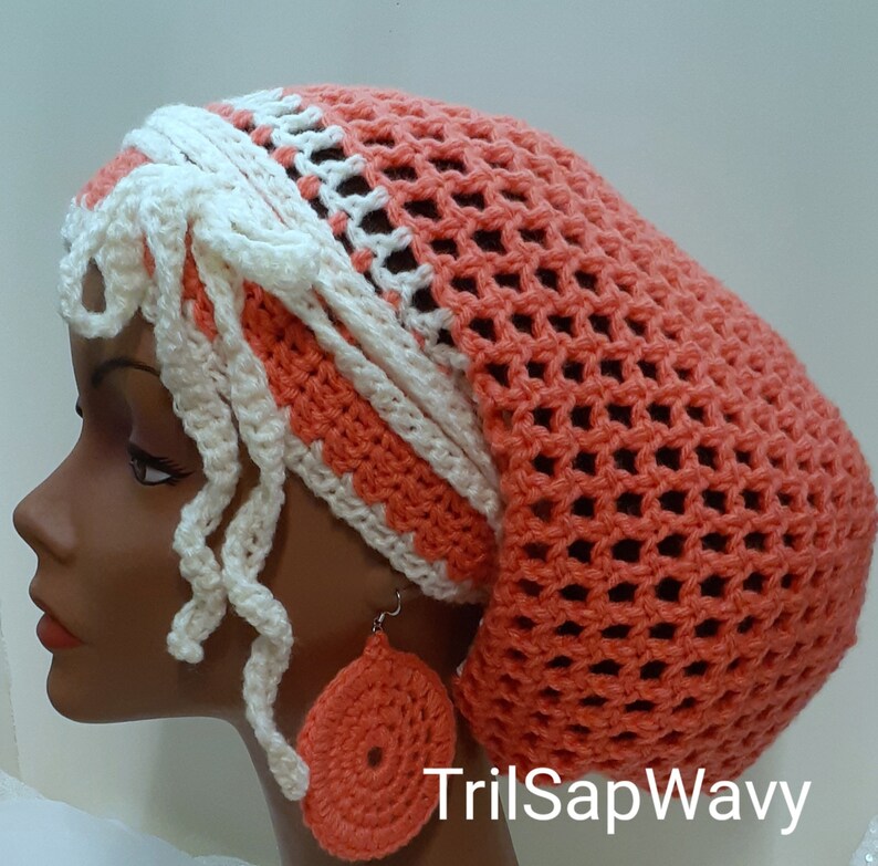 Crochet Dreadloc Hat, Coral Mesh Hat for Dreads, Women's Slouchy Beanie ...