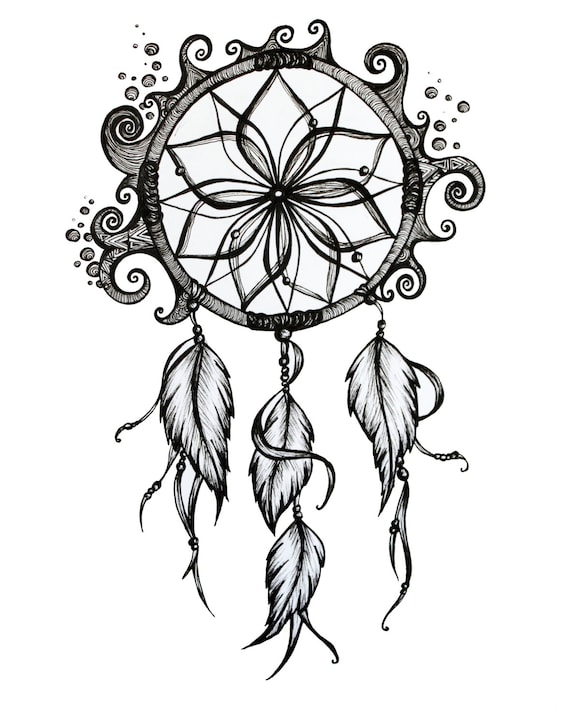 Items Similar To Dreamcatcher Drawing 8x10 Pen And Ink Print On Etsy