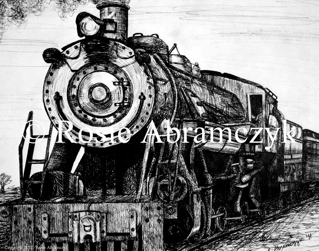 Steam Engine Drawing, Art Print (by Rosie Abramczyk) - Etsy