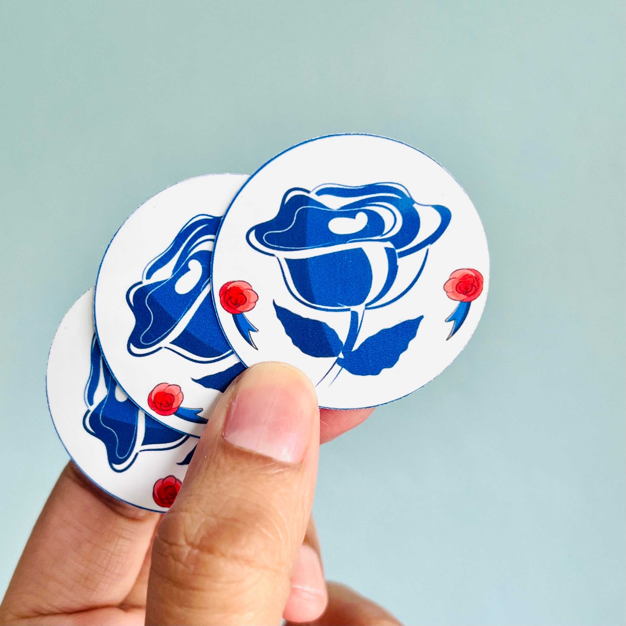 3x Delfts Blauw Roos. Dutch Blue Rose. Vinyl Glossy Stickers. Pack of 3 ...