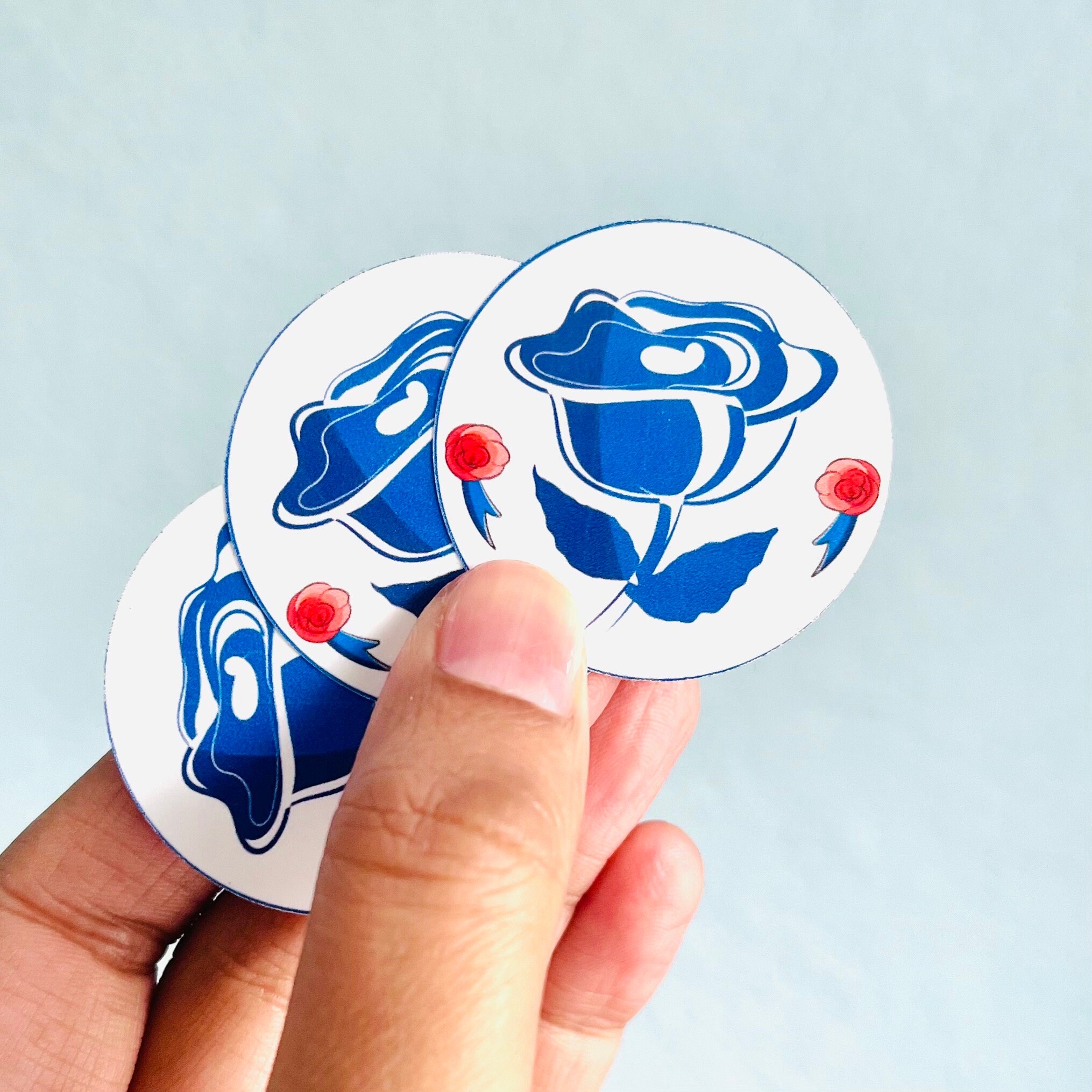 3x Delfts Blauw Roos. Dutch Blue Rose. Vinyl Glossy Stickers. Pack of 3 ...