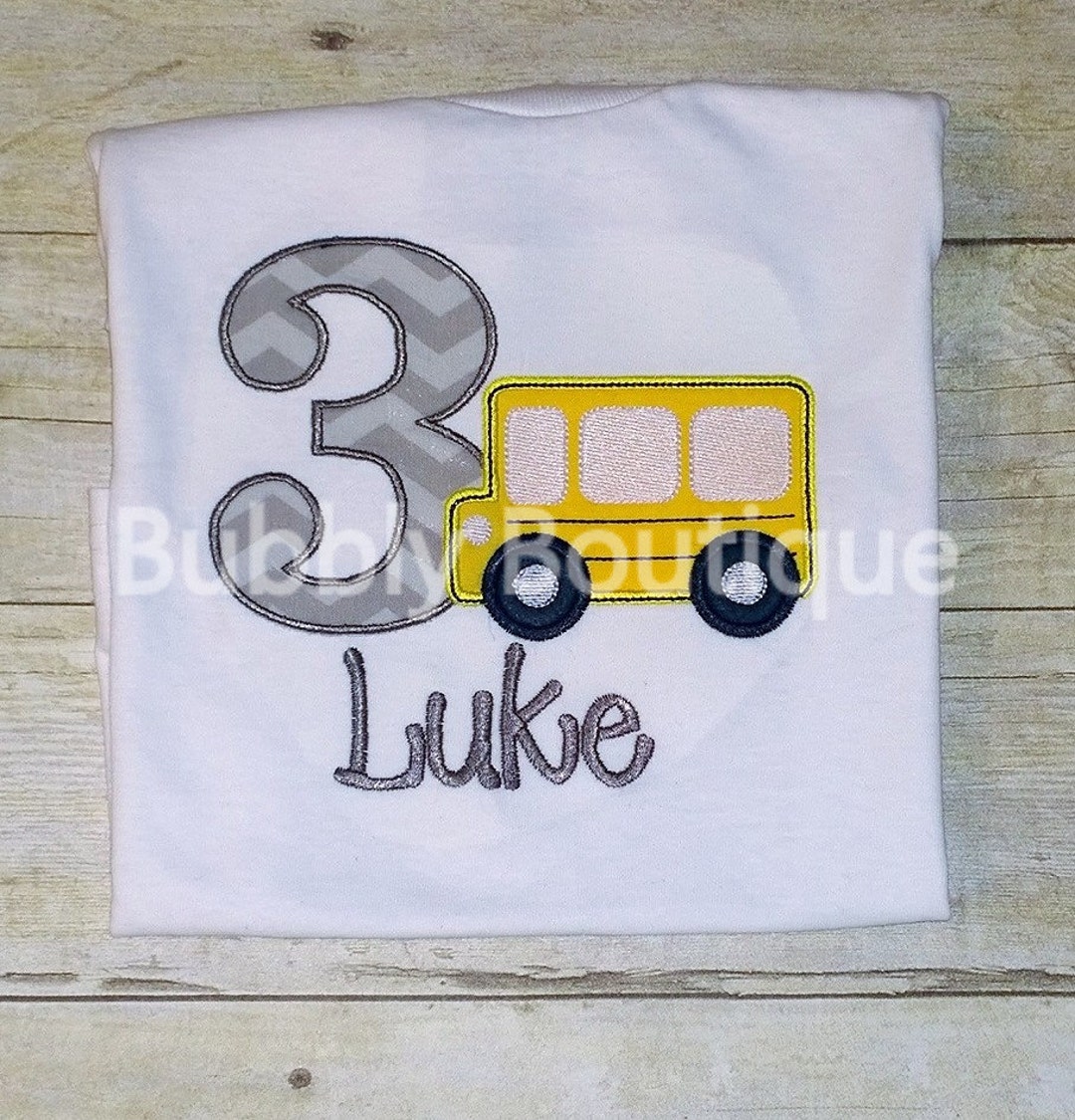 Embroidered School Bus Birthday Shirt With Name and Age for Party ...