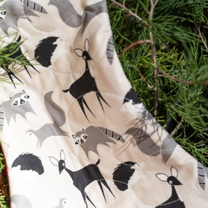 Christmas Quilted Stocking With Deer, Squirrels, Hedgehogs and Raccoons ...