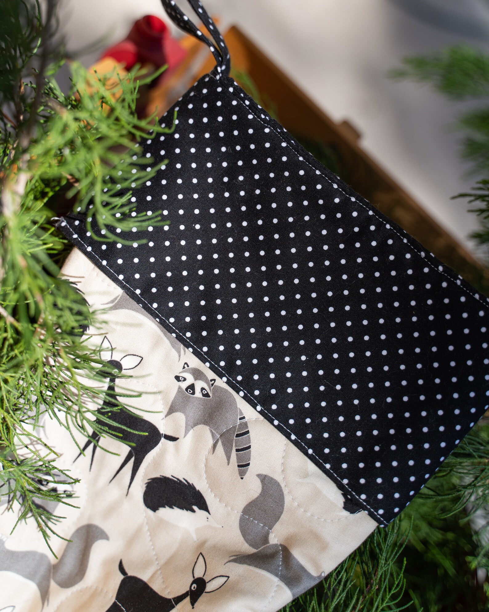 Christmas Quilted Stocking With Deer, Squirrels, Hedgehogs and Raccoons ...