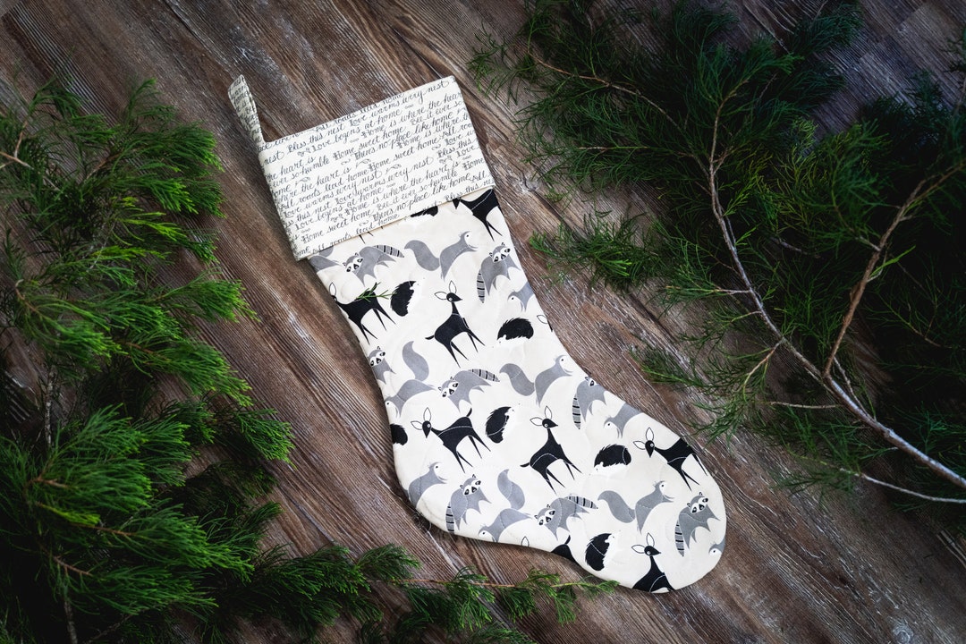 A Fun Quilted Christmas Stocking With Deer, Squirrels, Hedgehogs, and ...