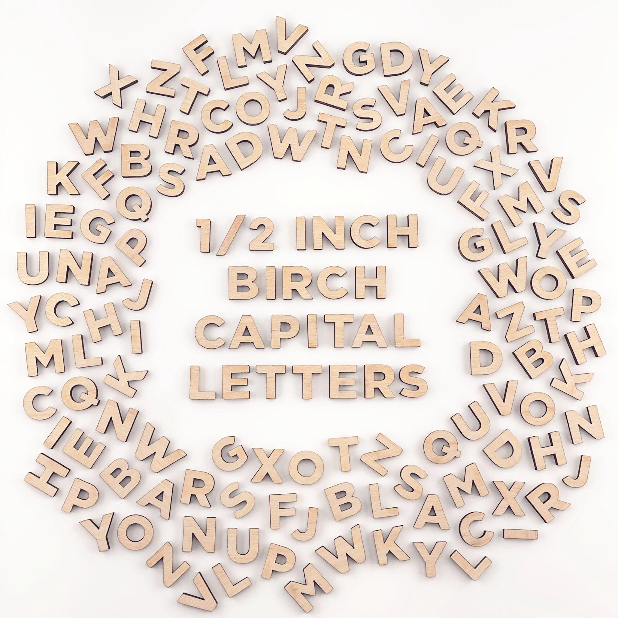 100 Small Wooden Capital Letters – Half Inch Unfinished Birch Alphabet ...