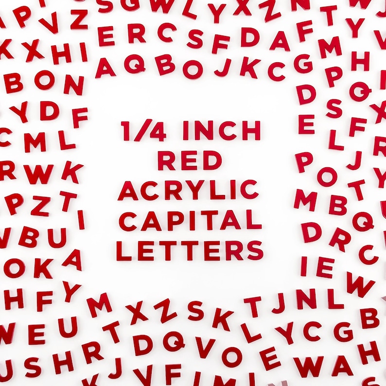 100 Tiny Red Acrylic Letters – Quarter Inch Glossy Plastic Alphabet Set ...