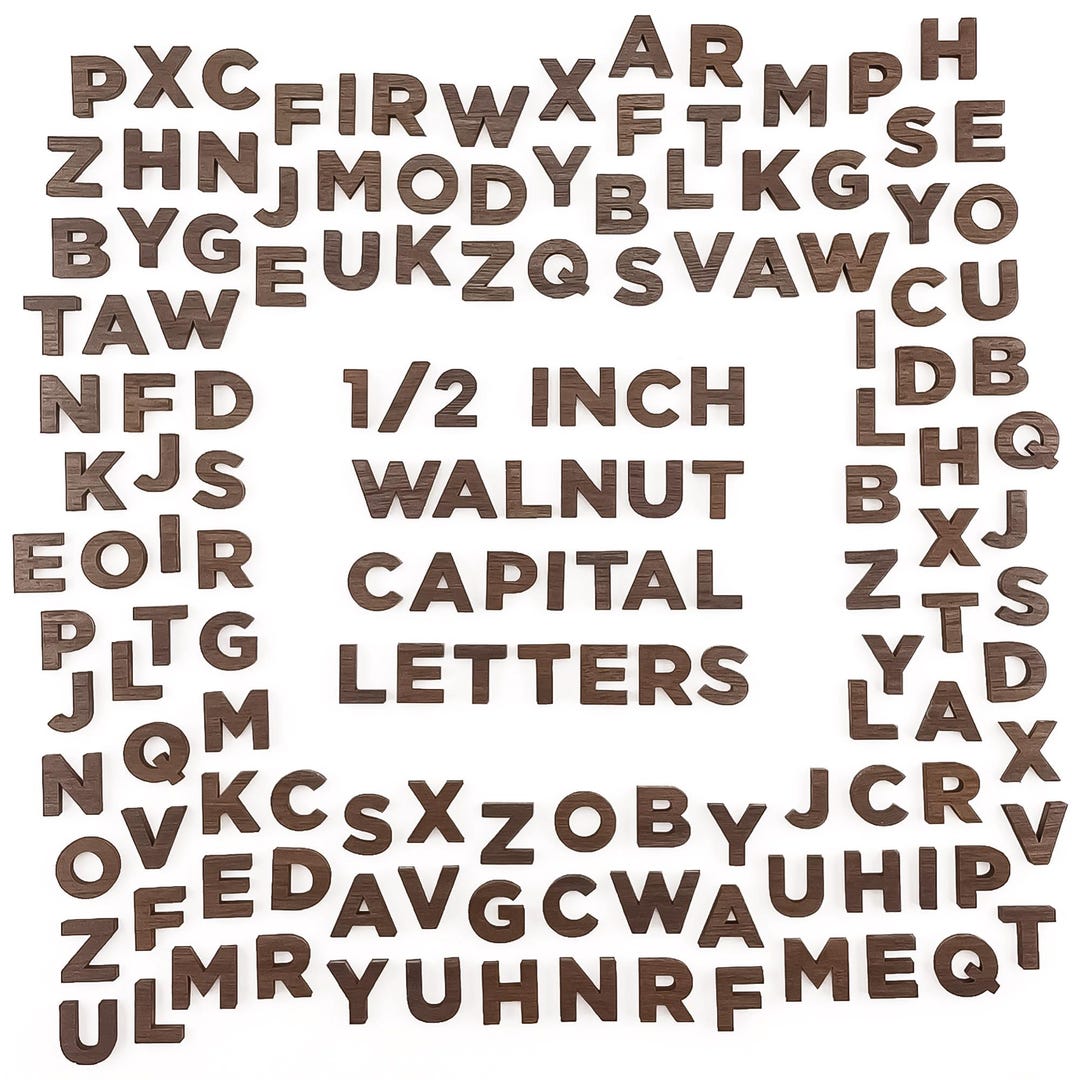 100 Small Walnut Letters Set – 1/2in Dark Wooden Alphabet – Half Inch ...