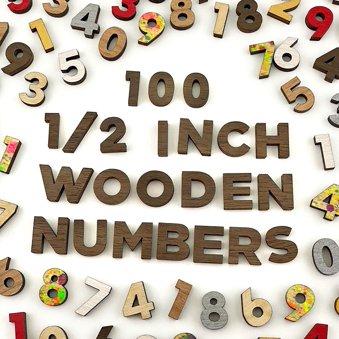 100 Small Wooden Numbers - Half Inch Block Numerals - San Serif Digits ...
