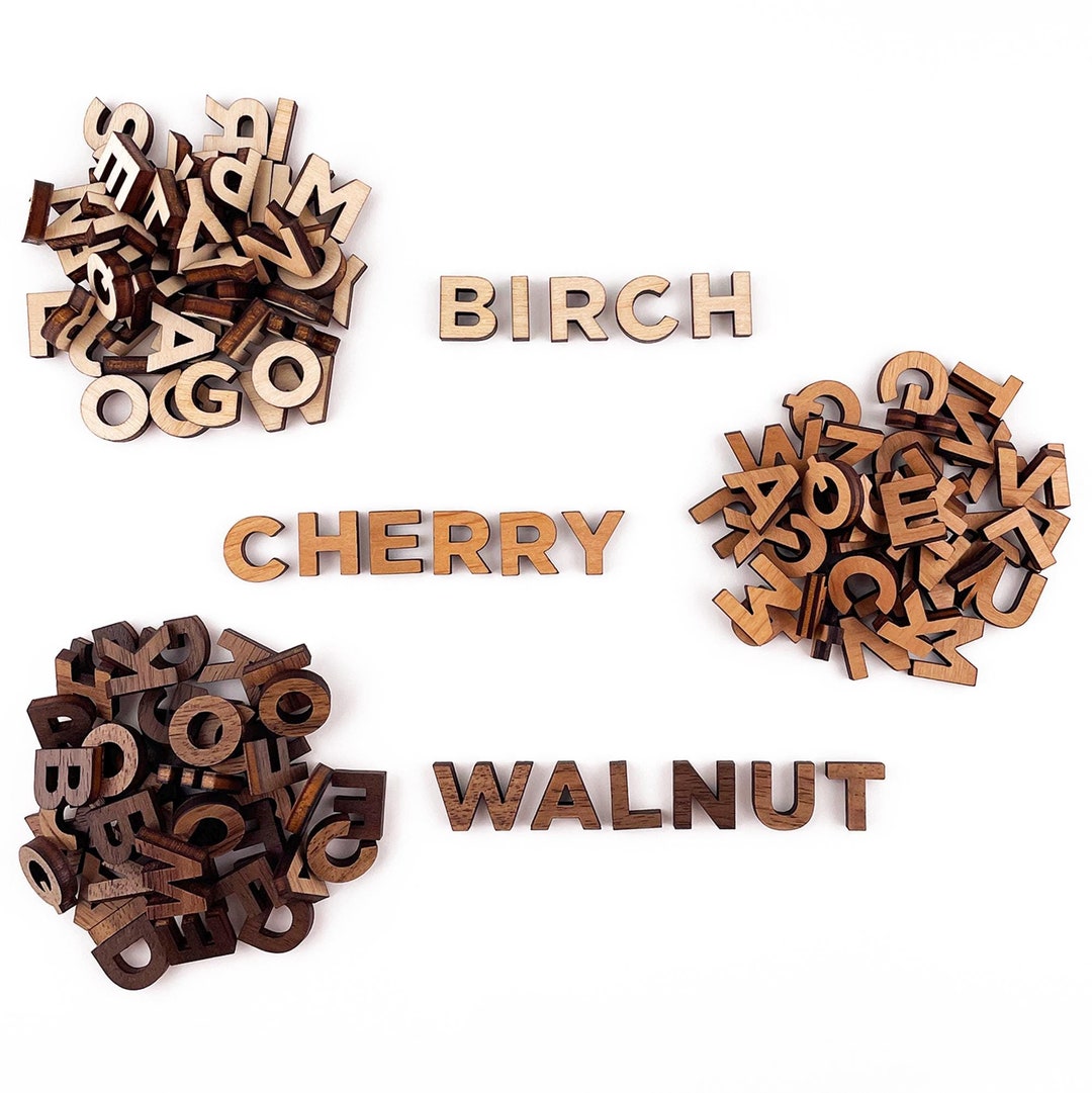 100 Small Wooden Letter Set, Birch, Cherry, Walnut, Half Inch ...
