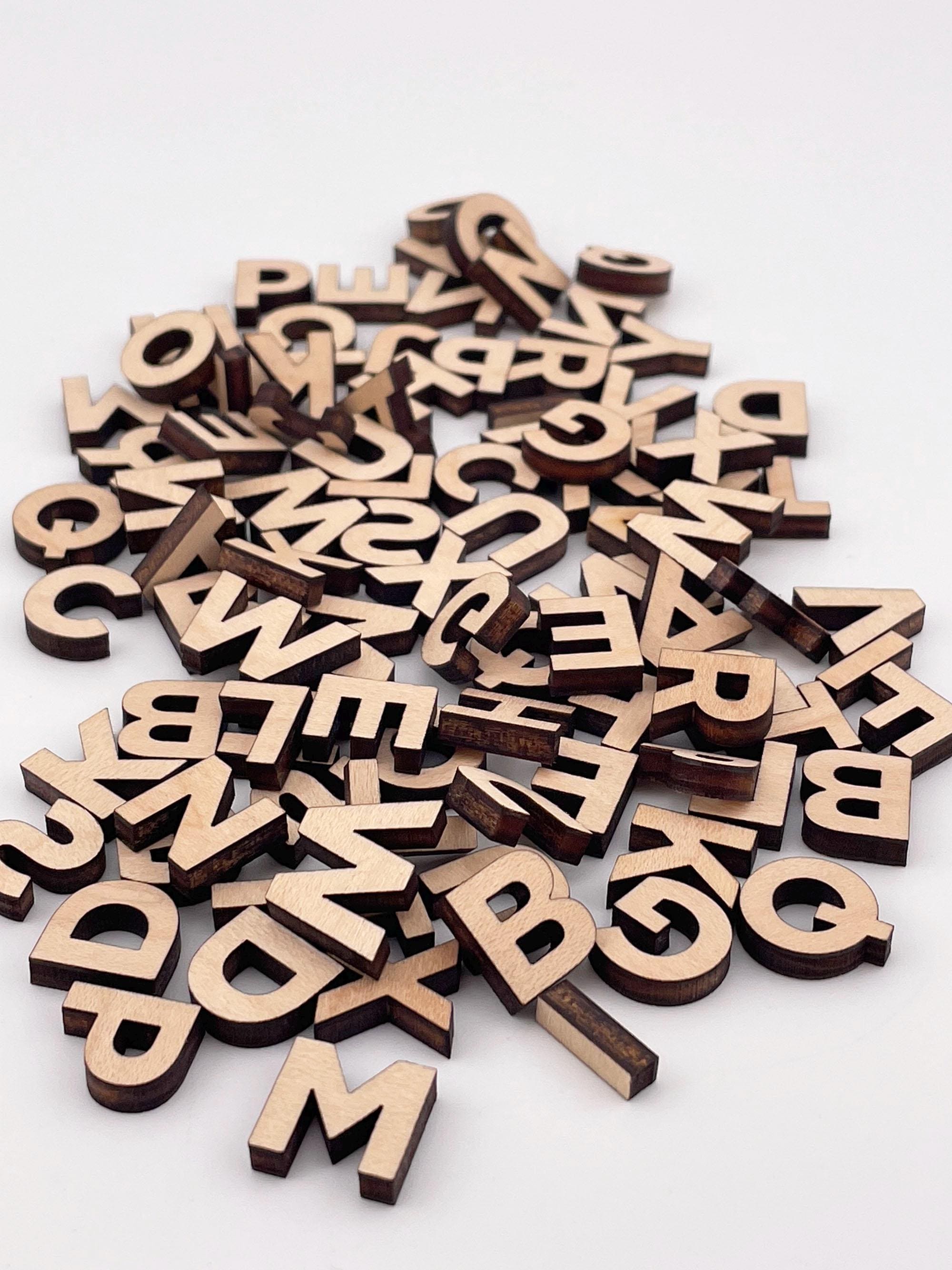 100 Small Wooden Capital Letters – Half Inch Unfinished Birch Alphabet ...