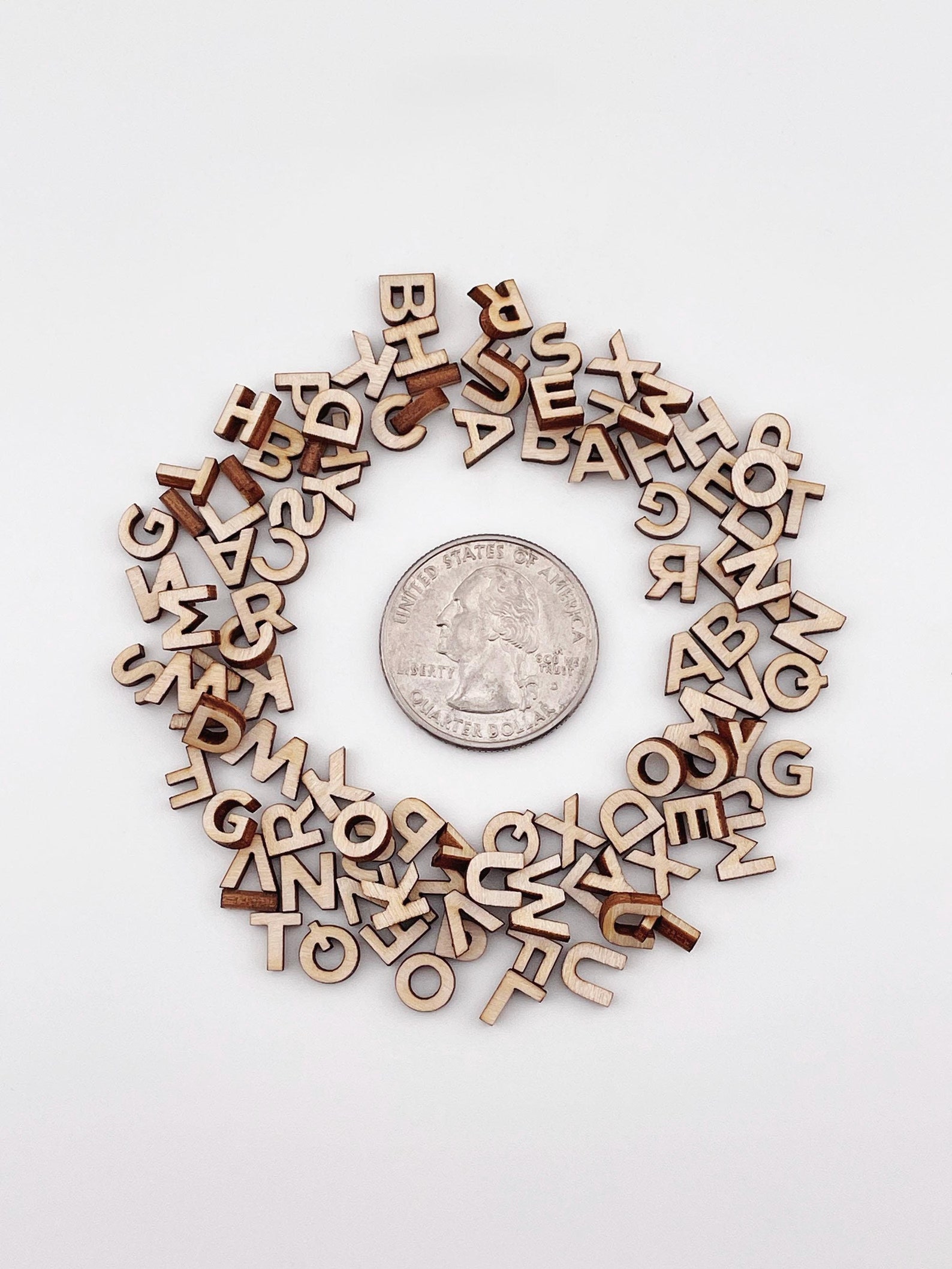 100 Tiny Capital Wood Letters – Birch Alphabet Characters – Quarter ...