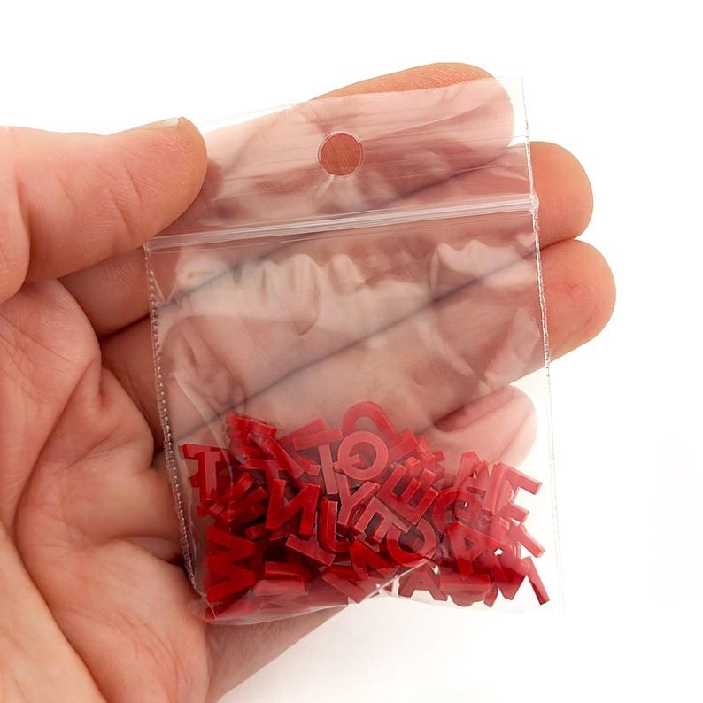 100 Tiny Red Acrylic Letters – Quarter Inch Glossy Plastic Alphabet Set ...
