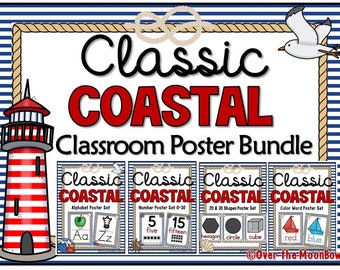 Classic Coastal | Nautical Theme Classroom Décor Bundle | Navy Stripe ...