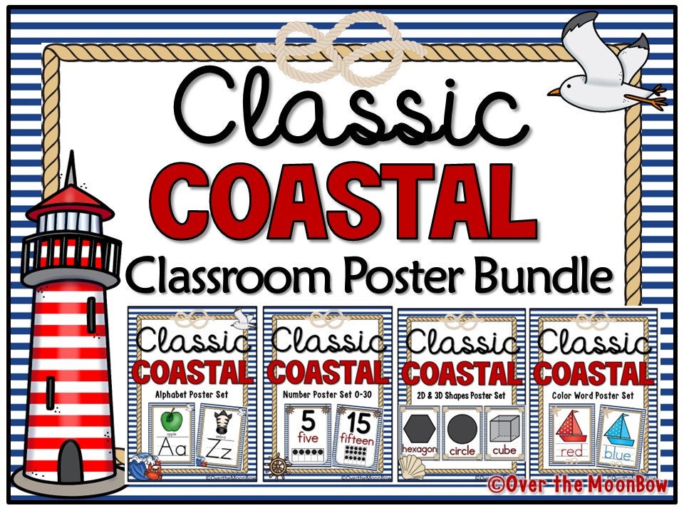 Classic Coastal | Classroom Décor Poster Bundle | Nautical | Navy ...