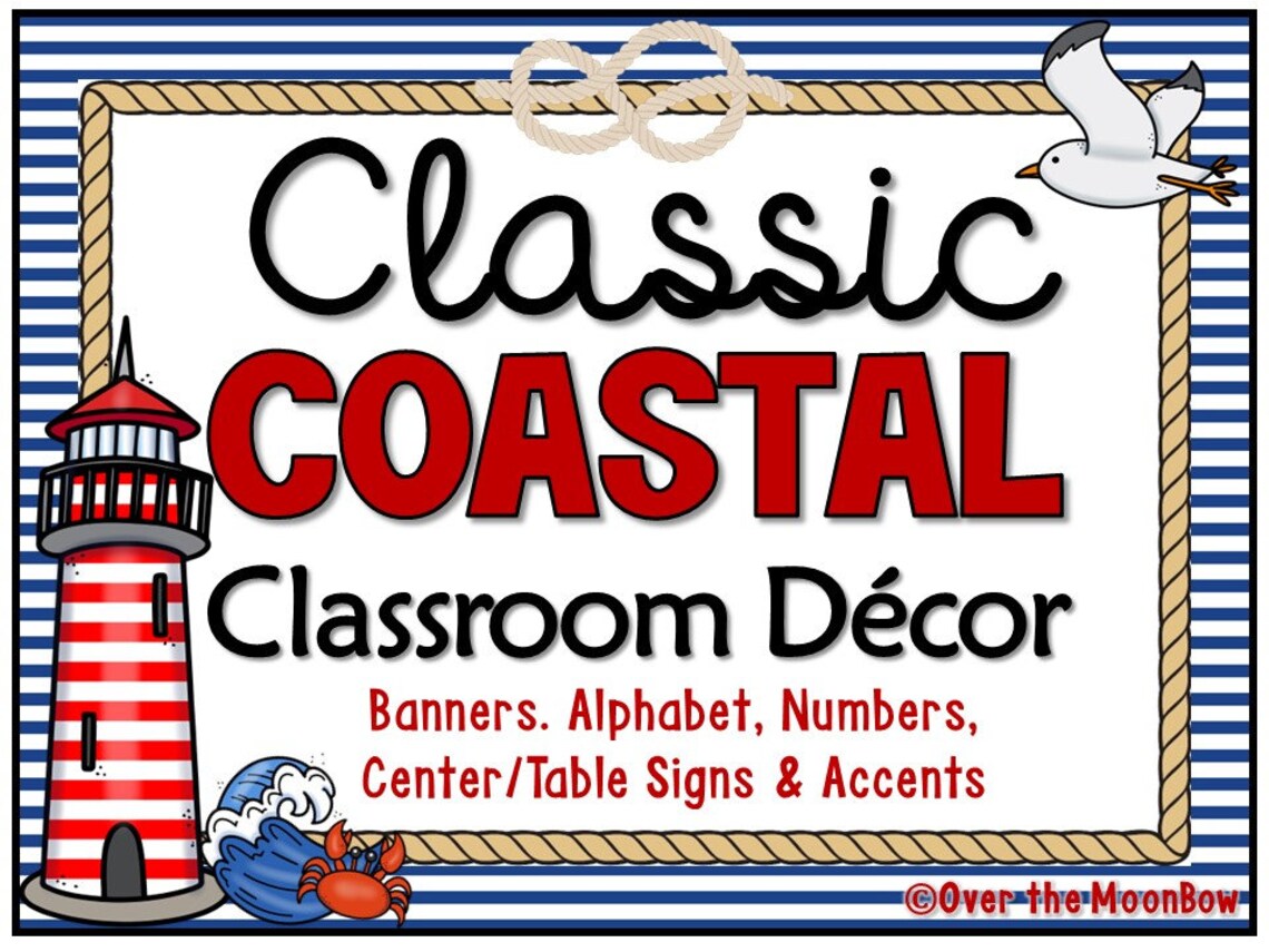 Classic Coastal | Nautical Theme Classroom Décor Bundle | Navy Stripe ...