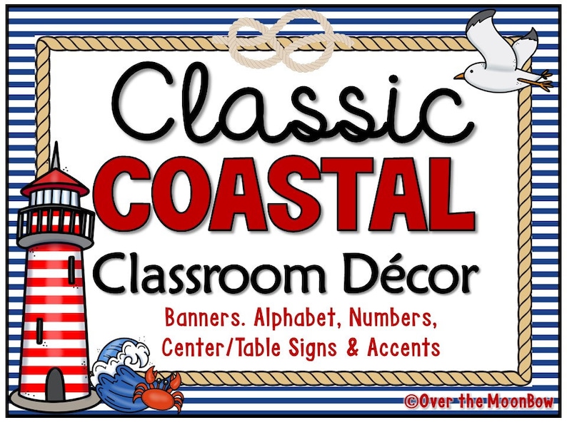 Classic Coastal | Nautical Theme Classroom Décor Bundle | Navy Stripe ...