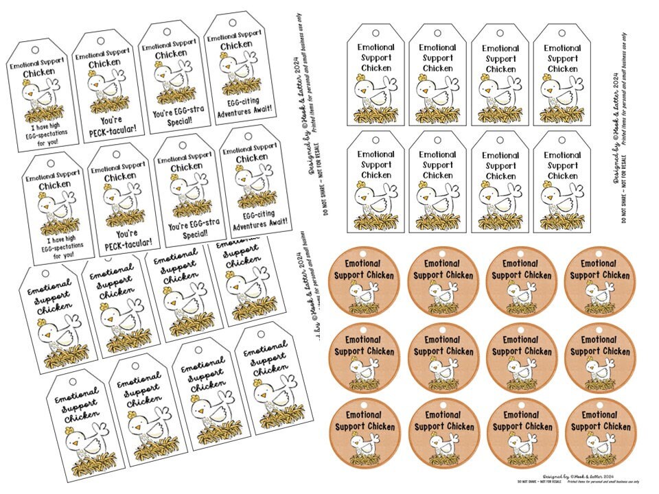 Printable PDF Tags for Emotional Support Chicken | Market Prep ...