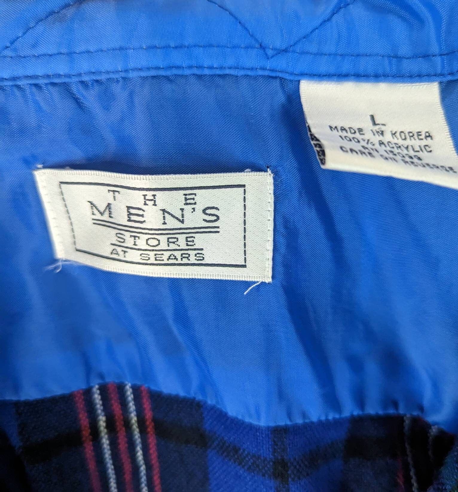 Vintage 1980s the MEN'S STORE at Sears Lined Acrylic Plaid Button up ...