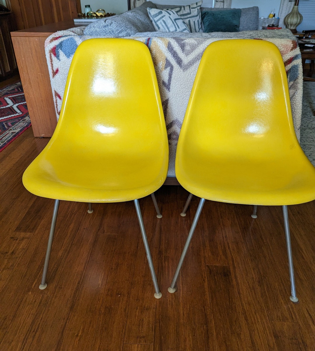 Vintage Mid Century HERMAN MILLER Fiberglass Yellow Shell Set of Chairs ...