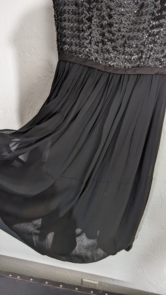Flirty 1960s Black Sequin and Chiffon Cocktail Dress … - Gem