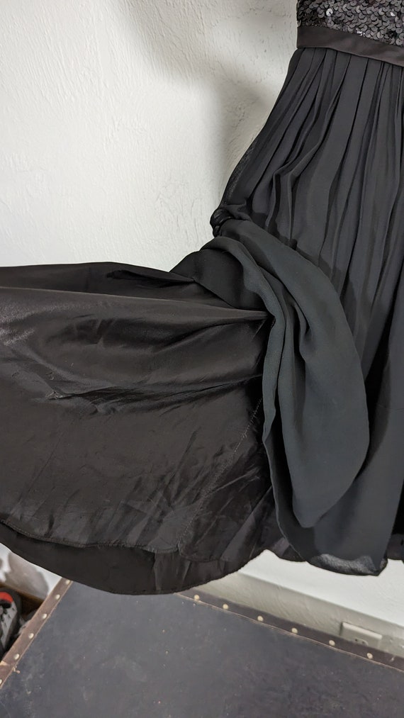 Flirty 1960s Black Sequin and Chiffon Cocktail Dress … - Gem