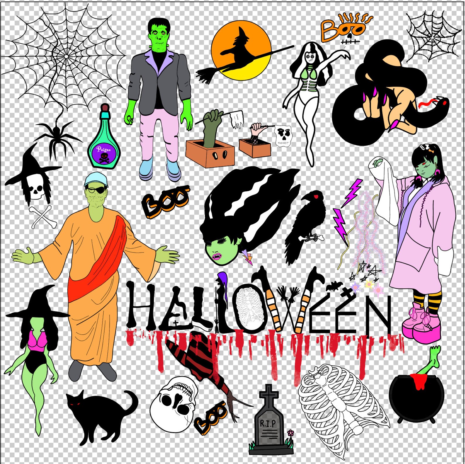 Cool Creepy Clipart Bundle - Cute Halloween Digital Art /clipart Bundle ...