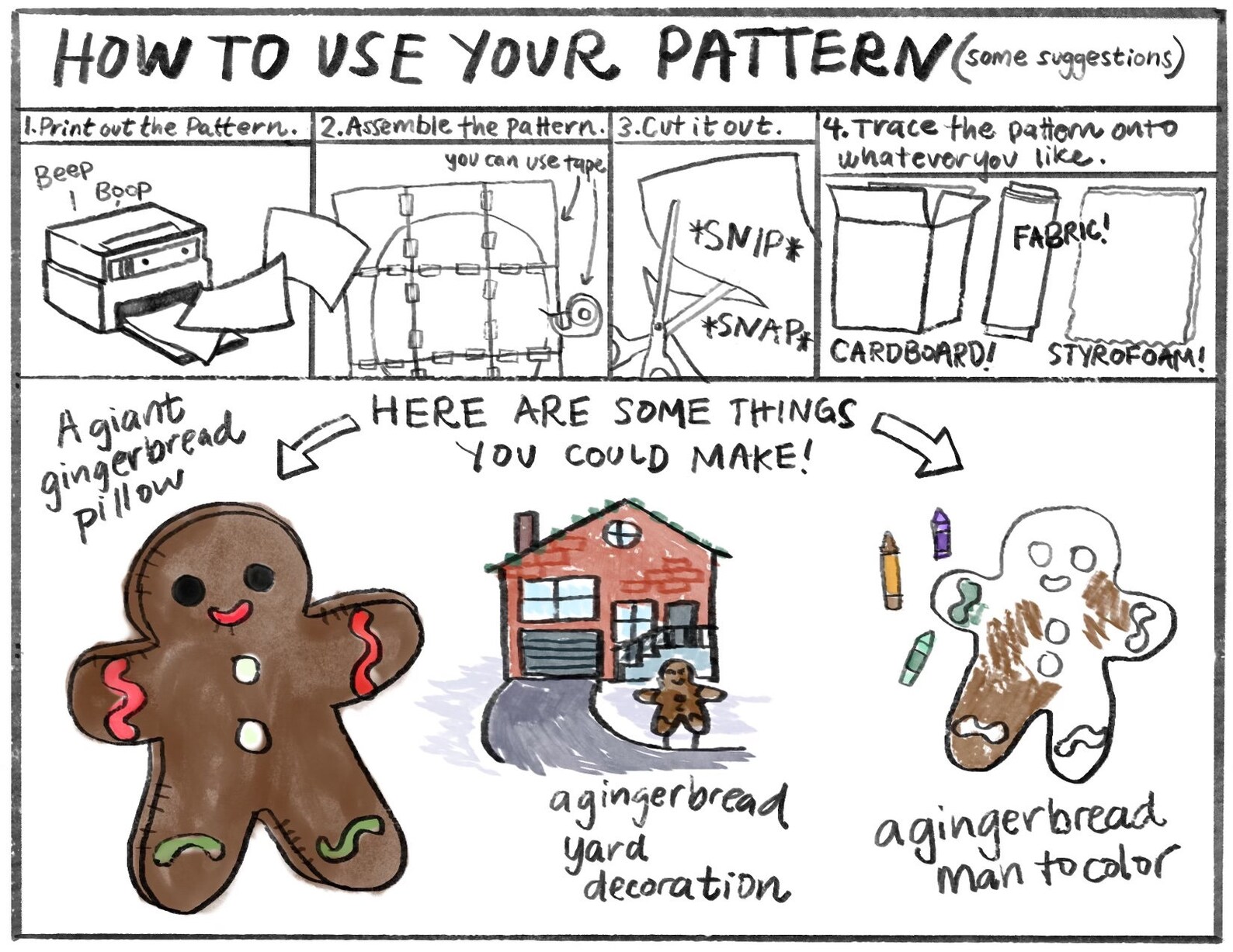 Giant Gingerbread Man Pattern, Pattern for 3'x4' Tall Gingerbread Man ...