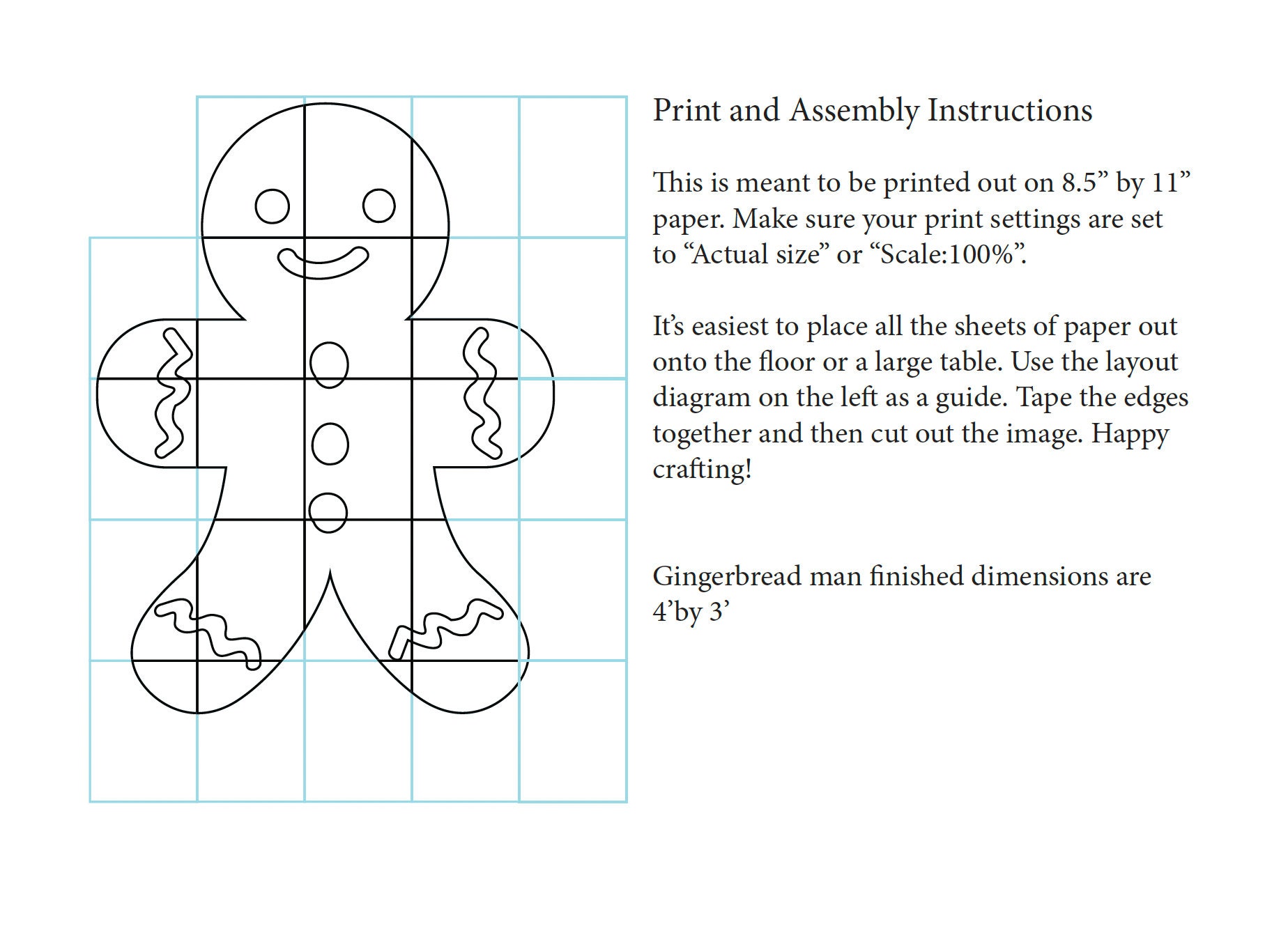 Giant Gingerbread Man Pattern, Pattern for 3'x4' Tall Gingerbread Man ...