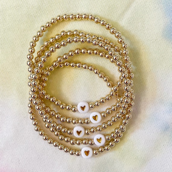 Gold bead initial bracelet store