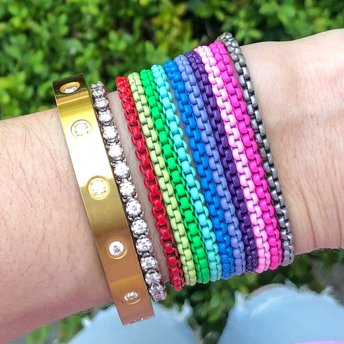 Colored Enamel Box Chain Necklace/bracelet Custom Box Link - Etsy