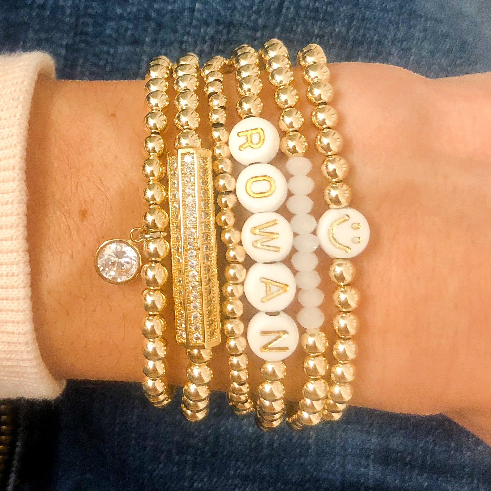 14k Gold Filled 4mm Beaded Gold Smiley Face Bracelet 14k | Etsy