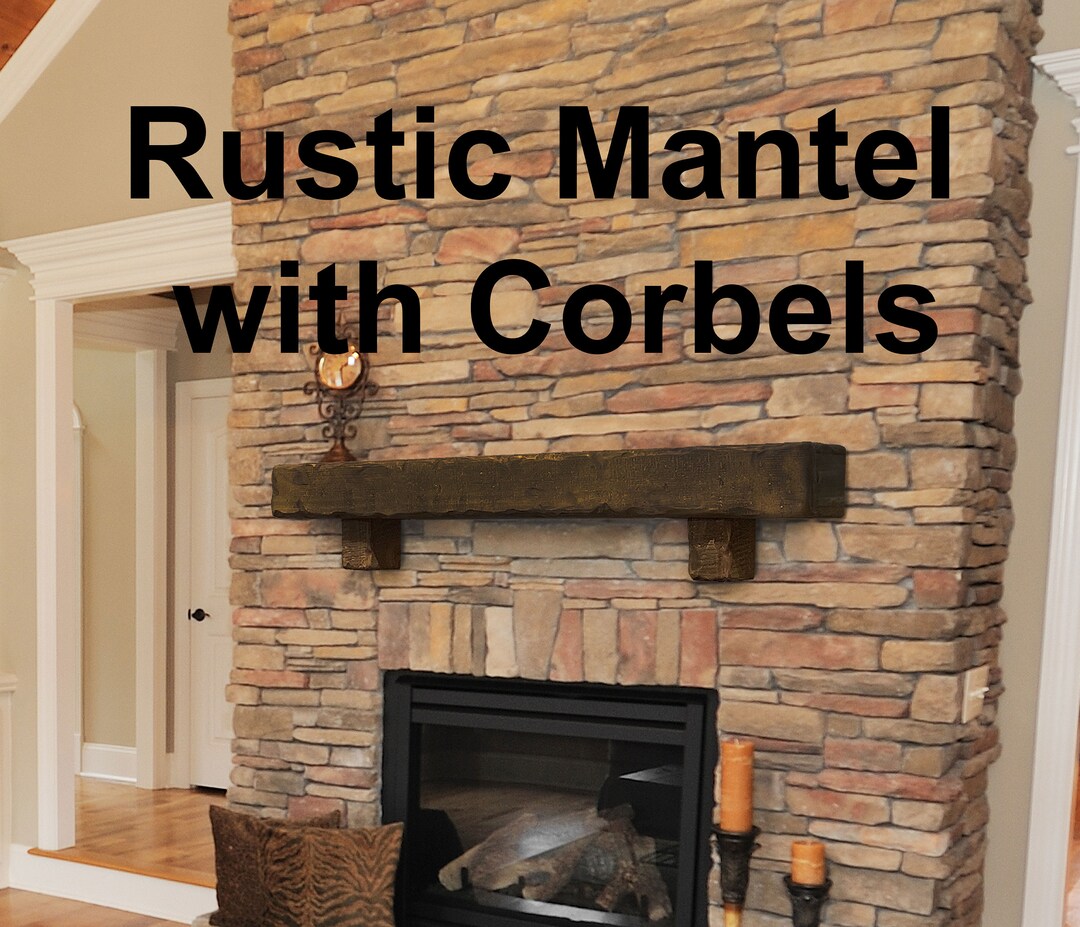 Rustic Fireplace Mantel With Corbels: Solid Wood, Eco-friendly Finish ...