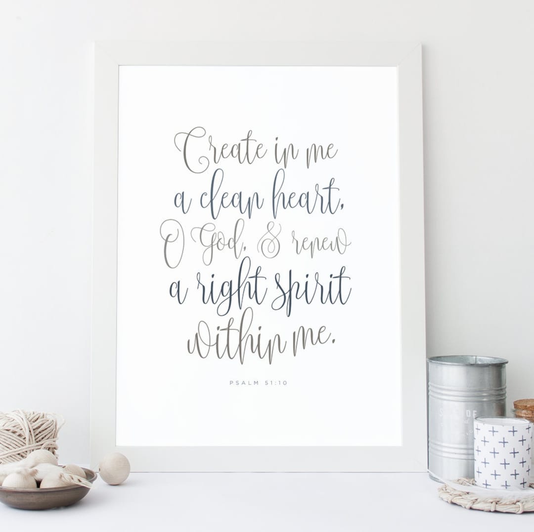 Psalm 51:10, Instant Download, Bible Verse Wall Art, Scripture Print ...