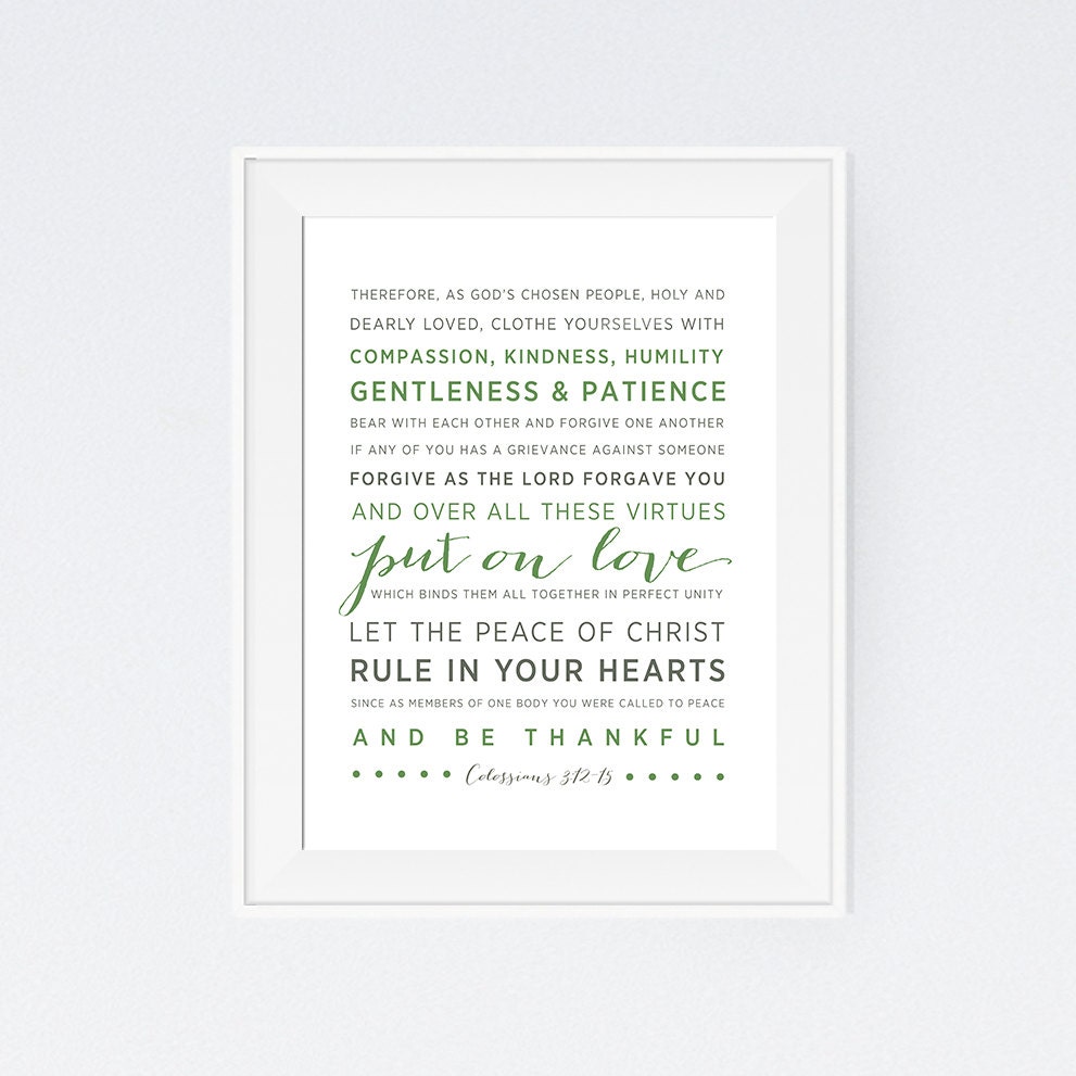 INSTANT DOWNLOAD - Colossians 3:12-15 - Scripture Print Digital File ...