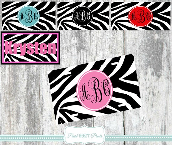 PERSONALIZED LICENSE PLATE Zebra Print Black White Pink Monogrammed ...