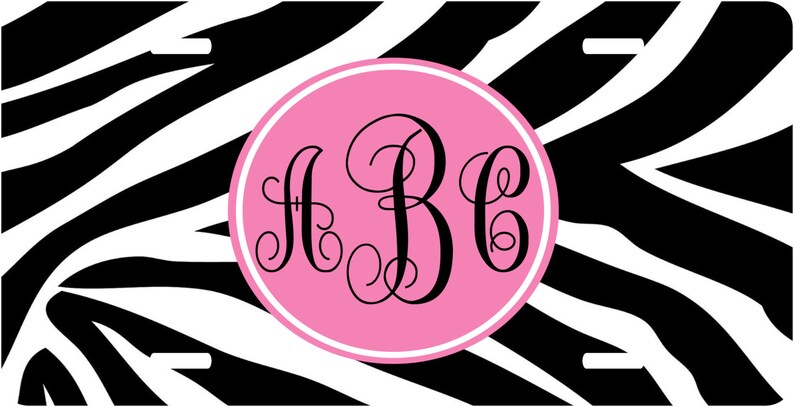 PERSONALIZED LICENSE PLATE Zebra Print Black White Pink Monogrammed ...