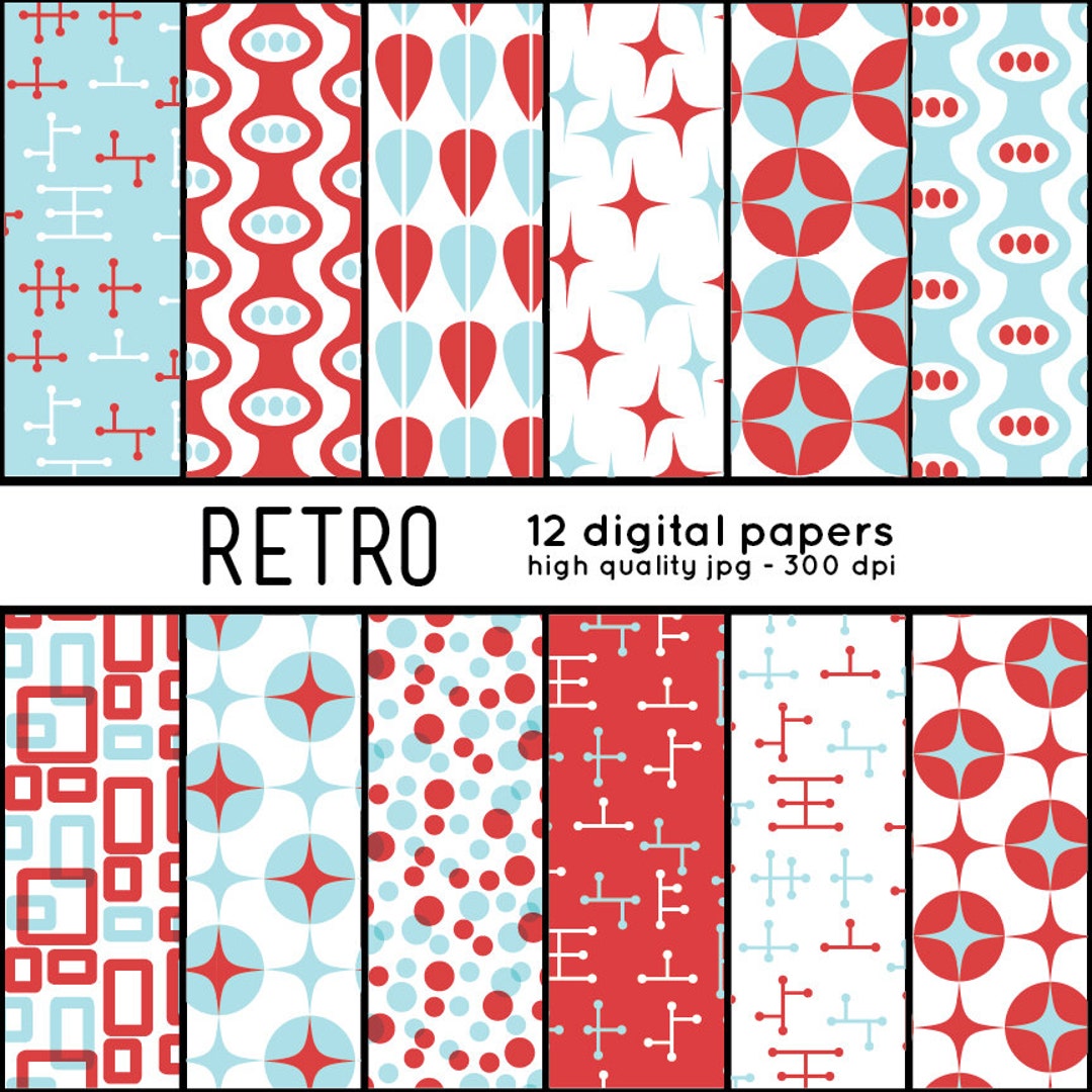 Retro SHAPES 12 Digital Papers Pattern Set Scrapbook, Blog, Invites ...